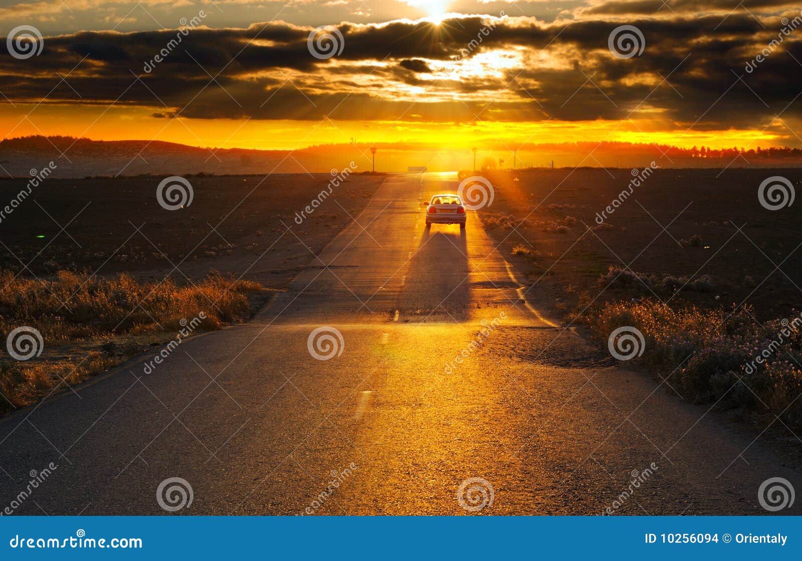 Road at sunset stock photo. Image of field, route, moving - 10256094