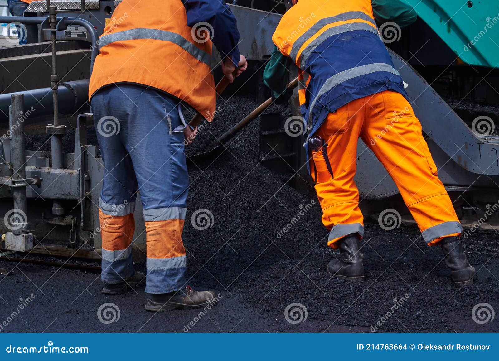Workers Laying Granite Block Paver In Place. Stock Photography ...