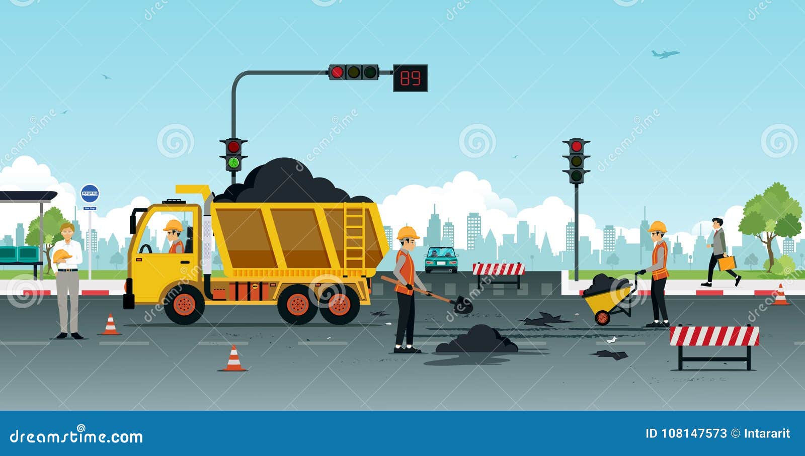 Road surface repair stock vector. Illustration of workers - 108147573