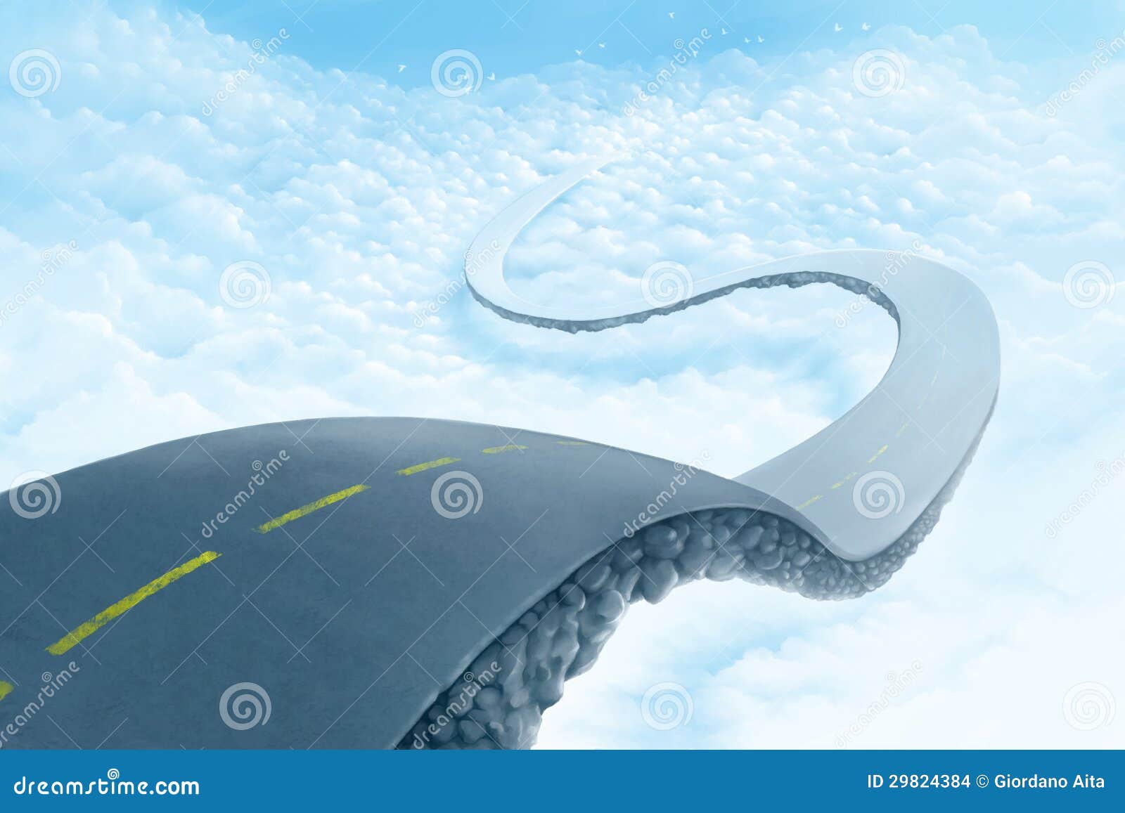 Road over the clouds stock illustration. Illustration of direction ...