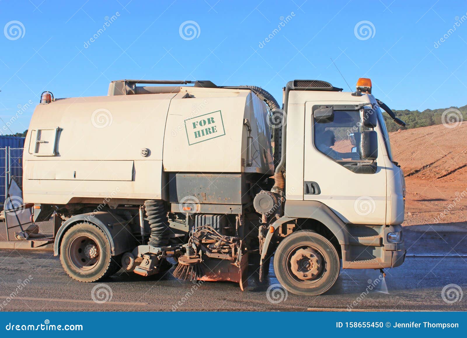 Road sweeper at work stock photo. Image of heavy, work - 158655450