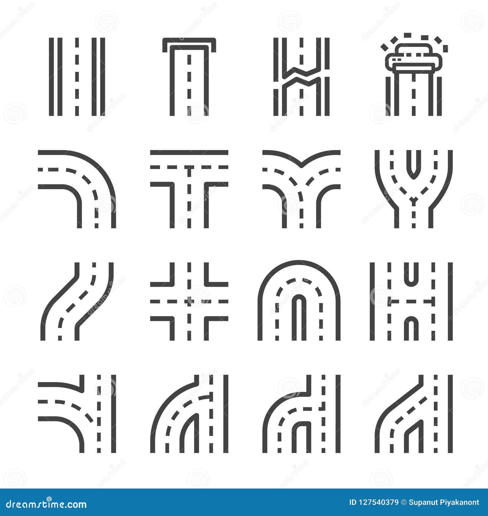 Road thin line icon set stock vector. Illustration of corporate - 127540379