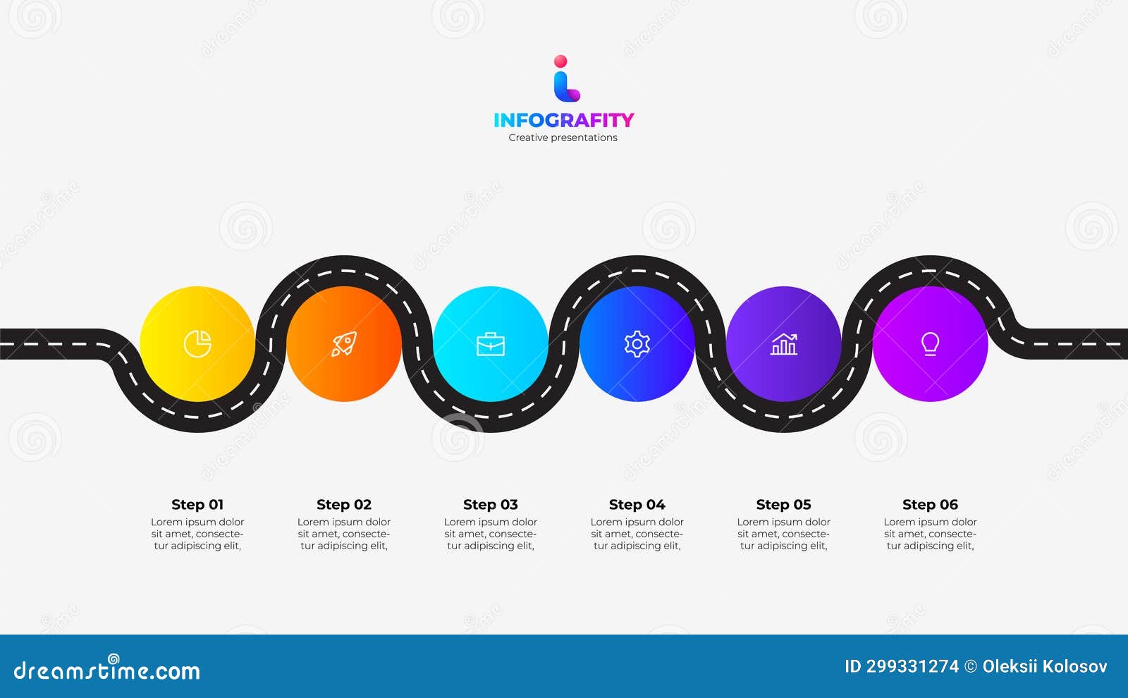 Road Timeline Infographic with 6 Steps, Options or Processes Stock ...