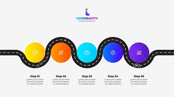Road Timeline Infographic with 5 Steps, Options or Processes Stock ...