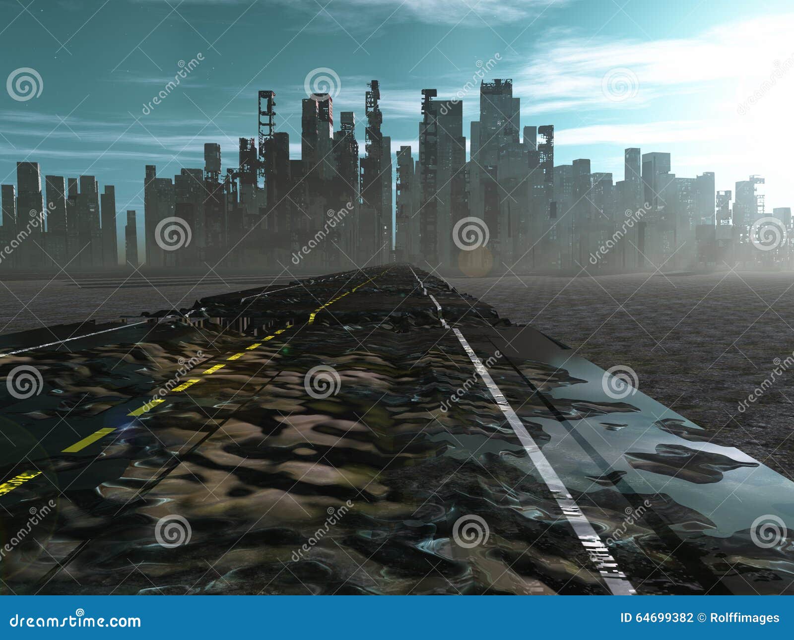 Road to dead city stock illustration. Illustration of destruction ...