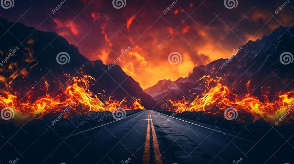Road To Hell. 3D Render of a Road Leading To Hell Stock Vector ...