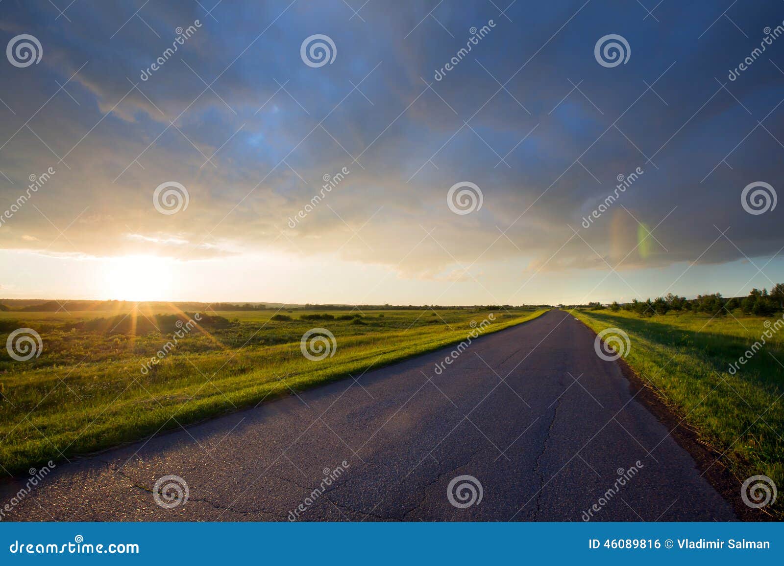 Road to the horizon stock photo. Image of meadow, shadow - 46089816