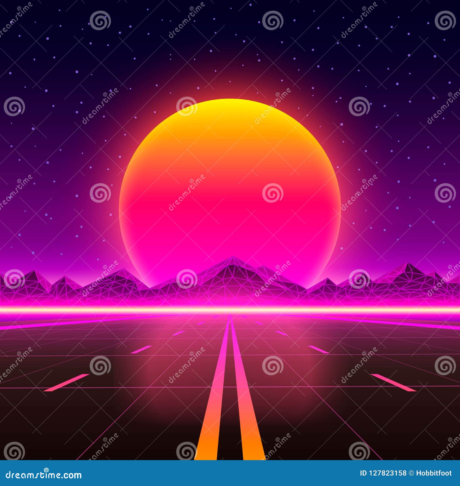 The Road To Infinity at Sunset. Stock Vector - Illustration of purple ...