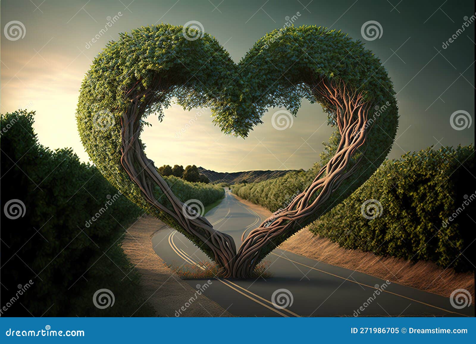 Road To Love .Trees in the Shape of a Heart. Generative AI Stock ...