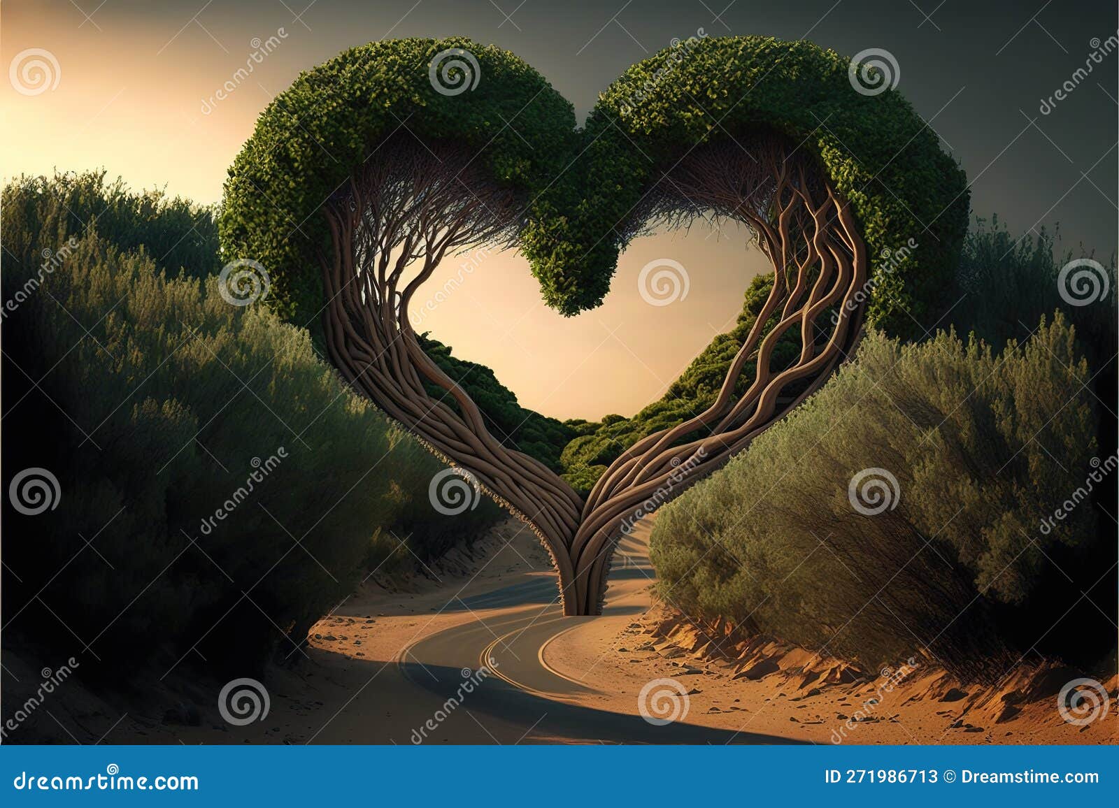Road To Love .Trees in the Shape of a Heart. Generative AI Stock ...