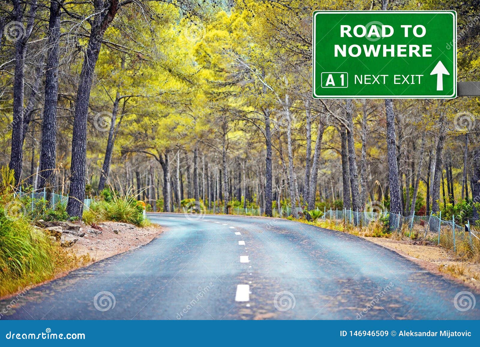 ROAD TO NOWHERE Road Sign Against Clear Blue Sky Stock Image - Image of ...