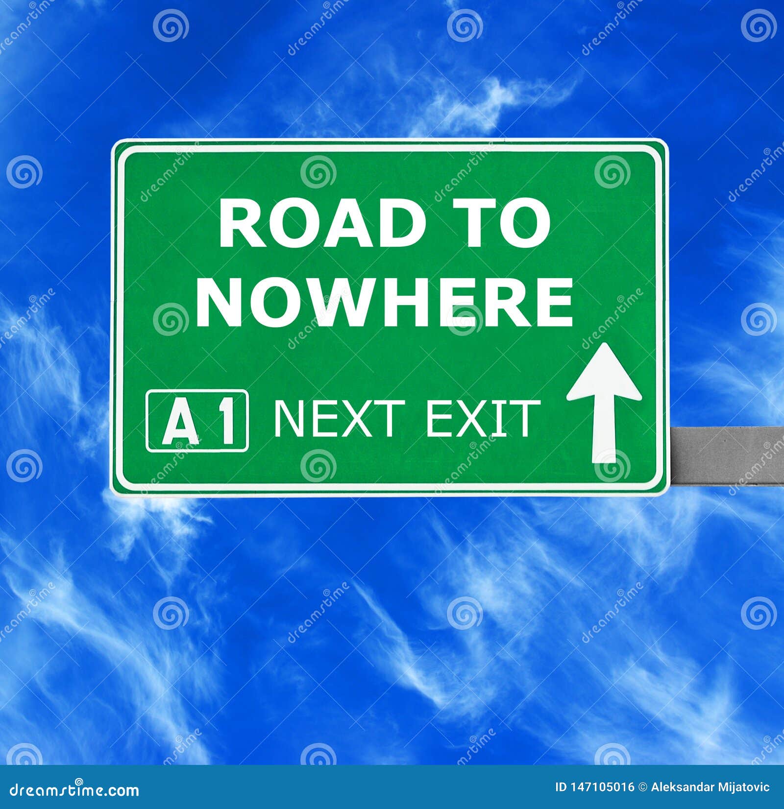 ROAD TO NOWHERE Road Sign Against Clear Blue Sky Stock Photo - Image of ...