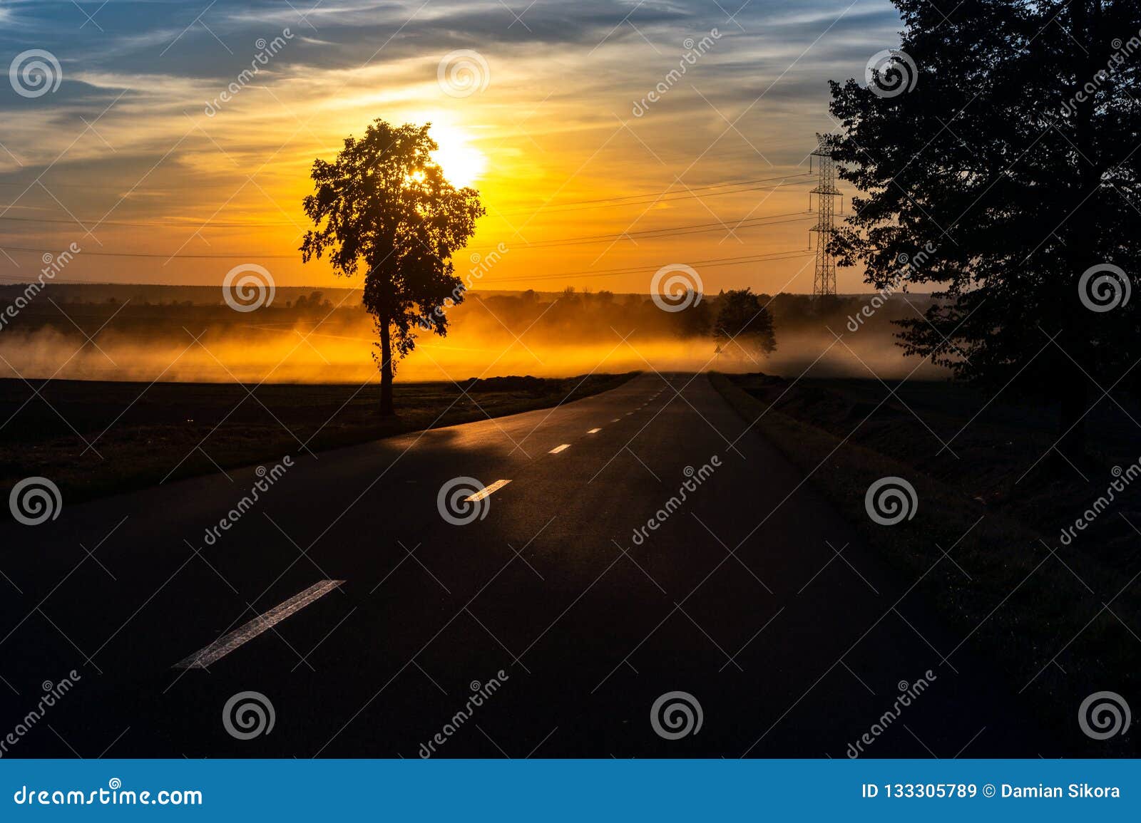Wayside Sunset. Road To Nowhere Stock Image - Image of sunset, trees ...