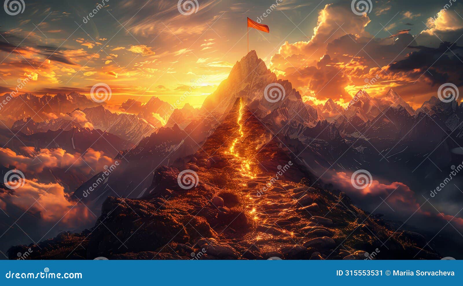 Road To the Summit: a Drawing of Climbing a Mountain. Generated by AI ...