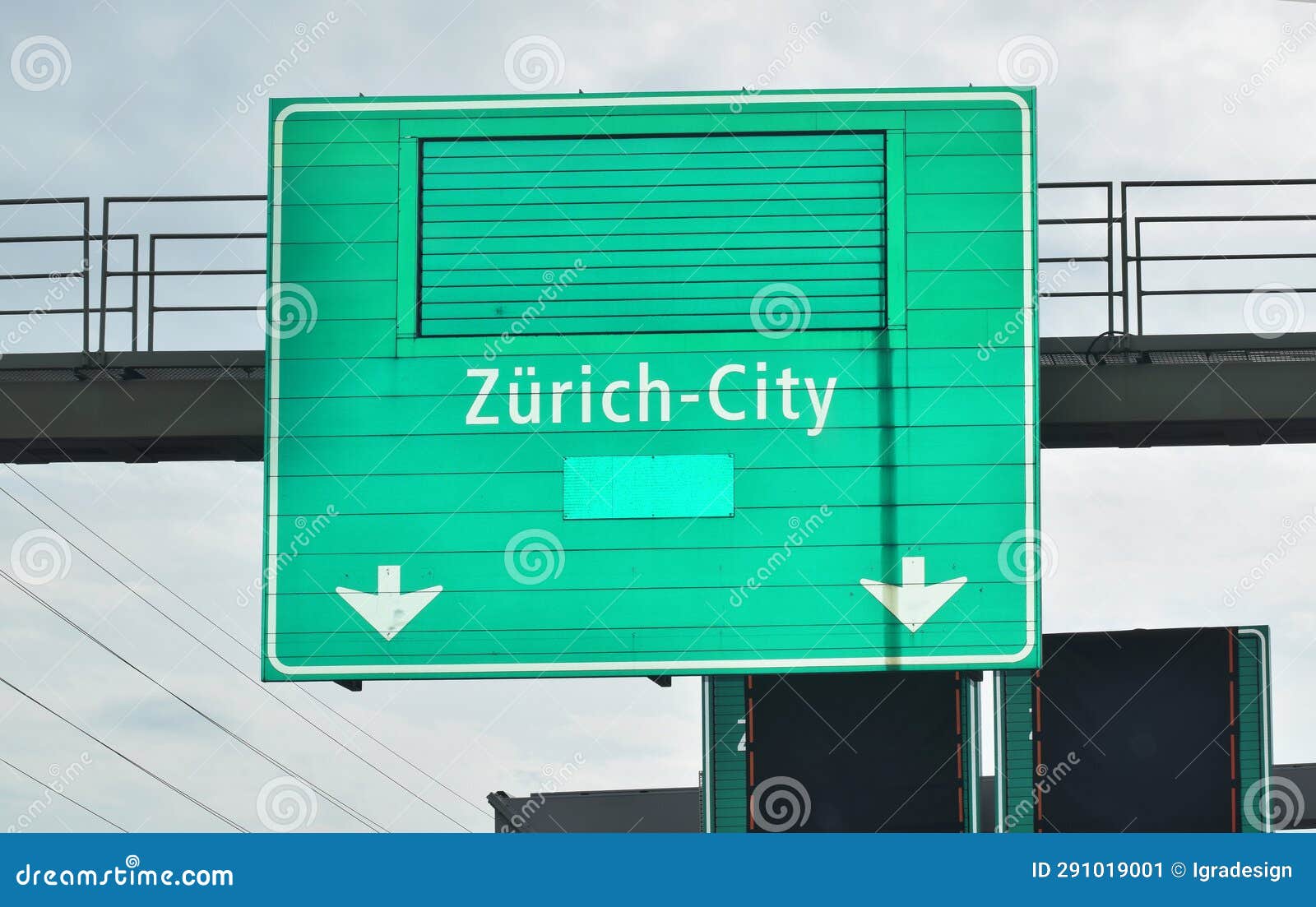 Green Roadsigns of Destination To Zurich Switzerland Stock Image ...
