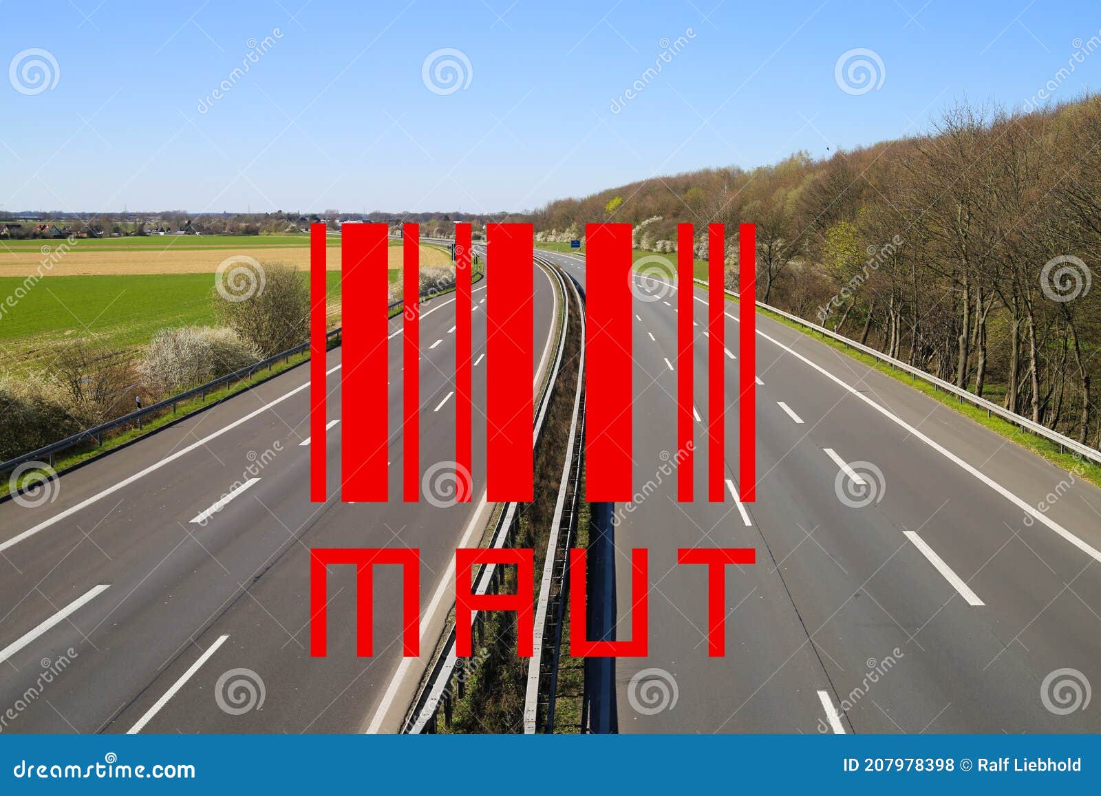Road Toll Maut Concept: View on German Highway with Red Bar Code and ...