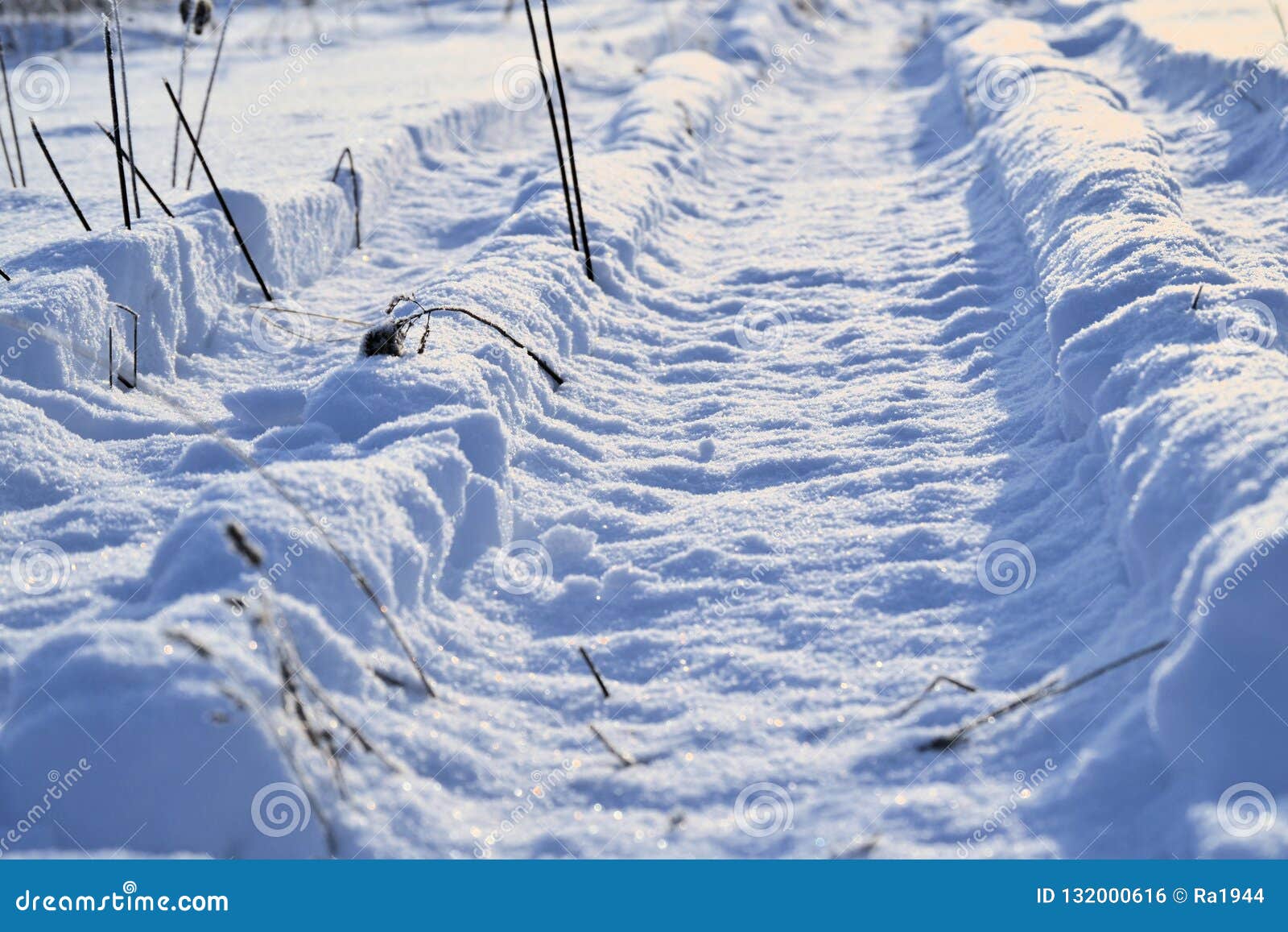 Road Track in a Snowy Field on a Dirt Road Stock Photo - Image of drive ...