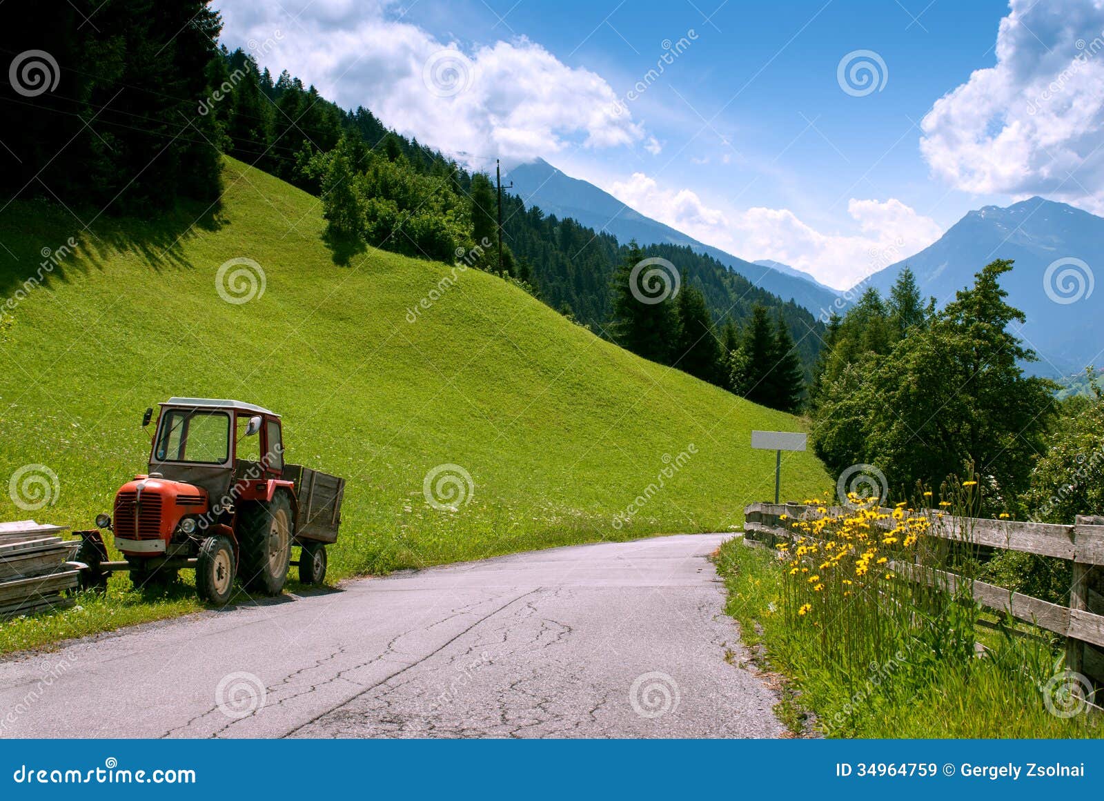 On the road with a tractor stock image. Image of mountains - 34964759