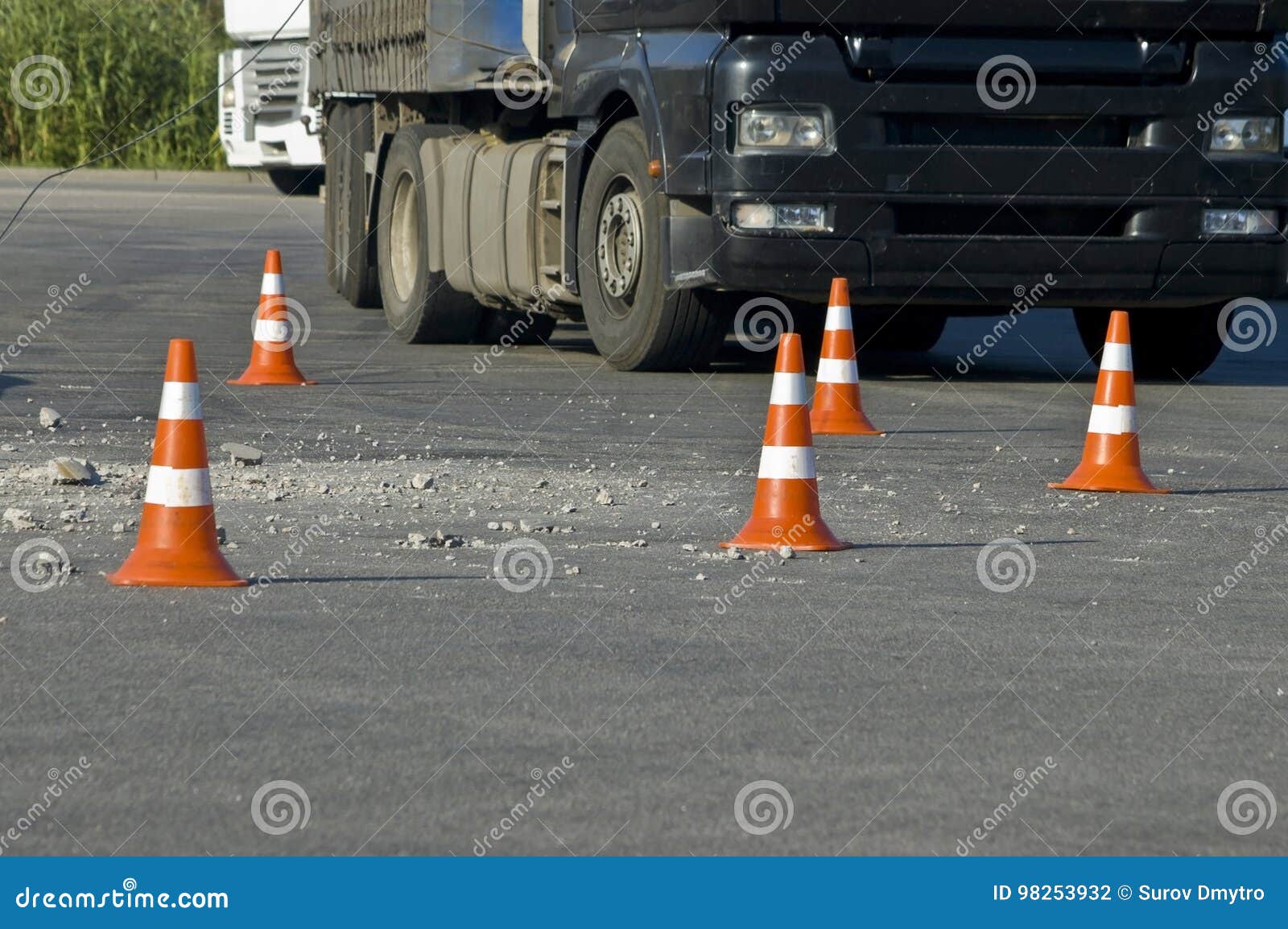 Road Traffic Cone on Accident Site Stock Photo - Image of border ...