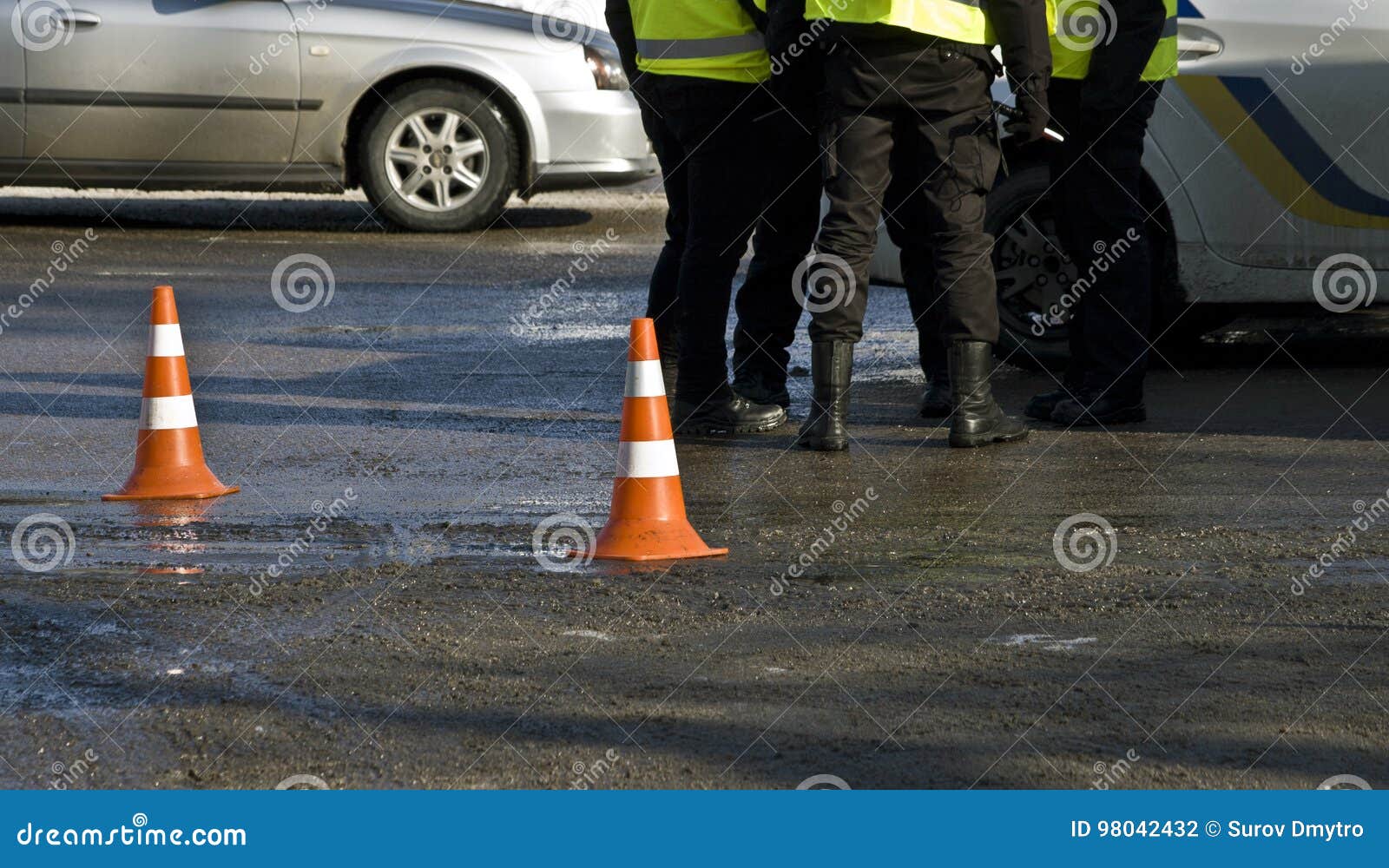 Road Traffic Cone on Accident Site Stock Photo - Image of asphalt ...
