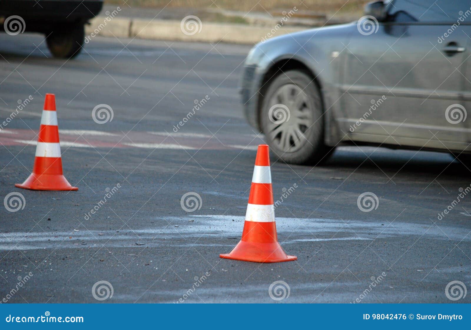 Road Traffic Cone on Accident Site Stock Photo - Image of driver ...