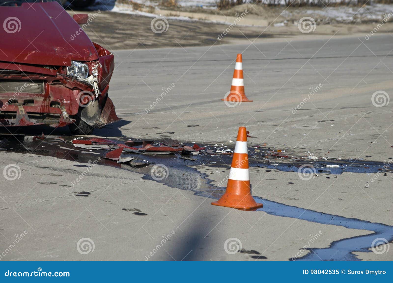 Road Traffic Cone on Accident Site Stock Image - Image of fluorescent ...