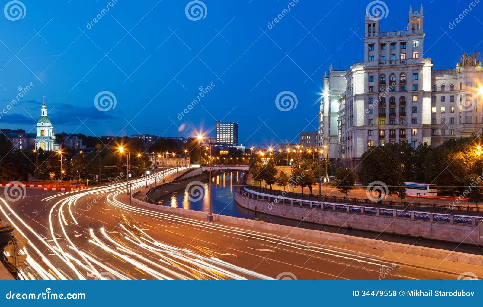 Road Traffic in the Evening on Embankment Stock Photo - Image of ...