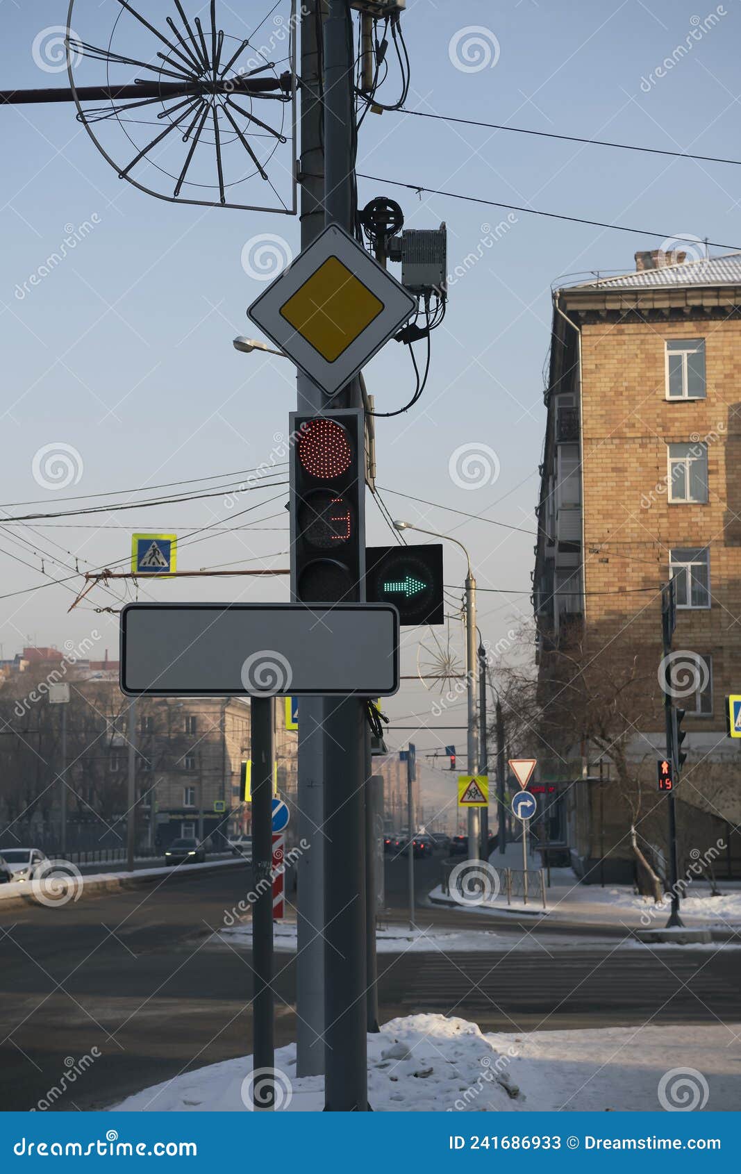 Road Traffic Light at the Corner of an Intersection in the City. Stock ...