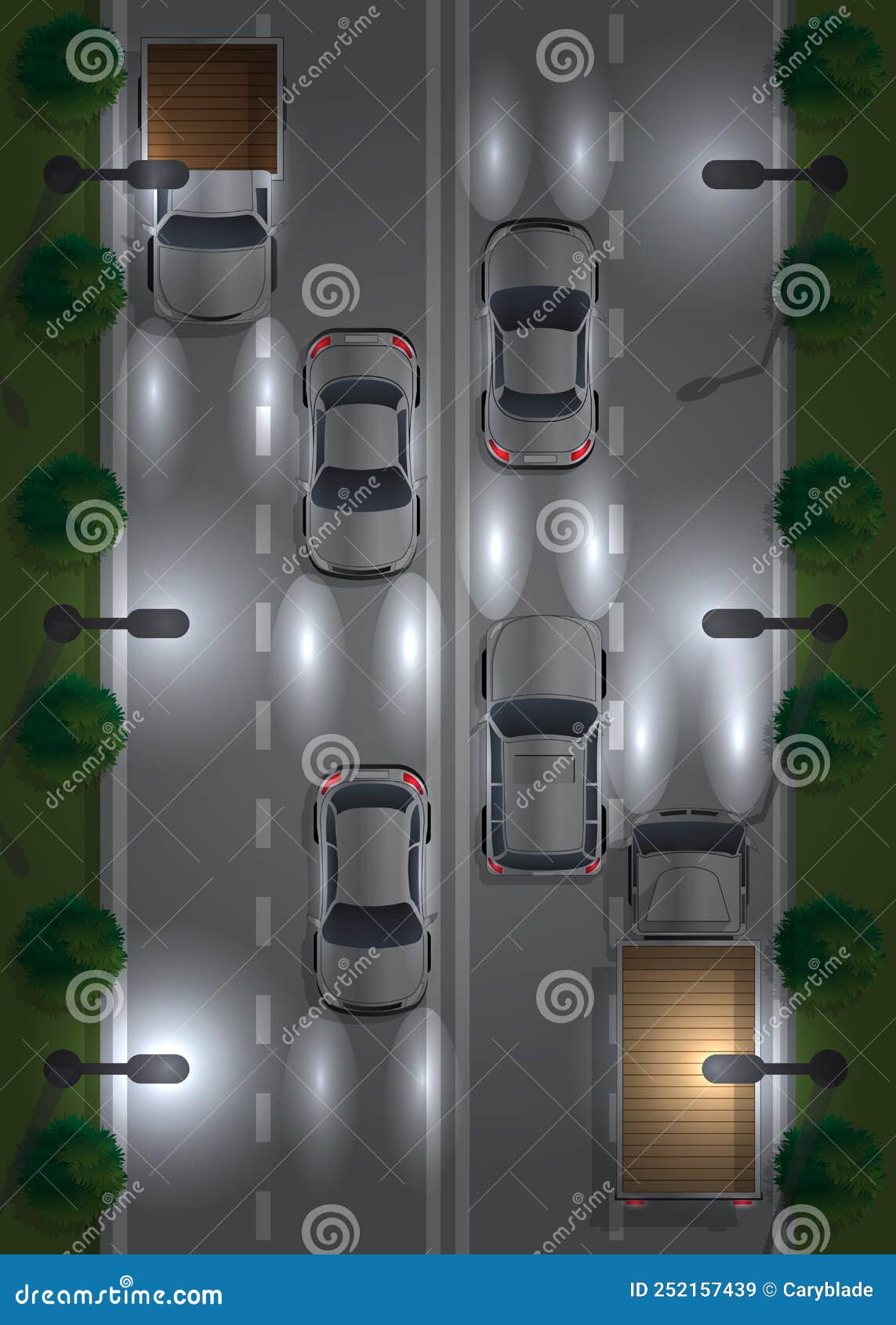 Road traffic at night. stock vector. Illustration of machine - 252157439