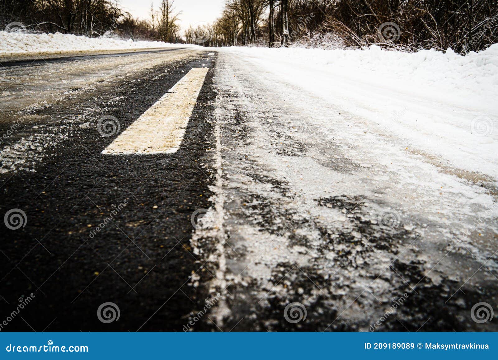 Road for Traffic in Winter, Road Markings Under Snow Stock Image ...