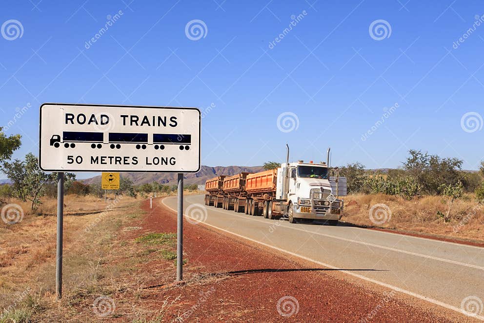 Road Train Warning Sign and Roadtrain Stock Photo - Image of warning ...