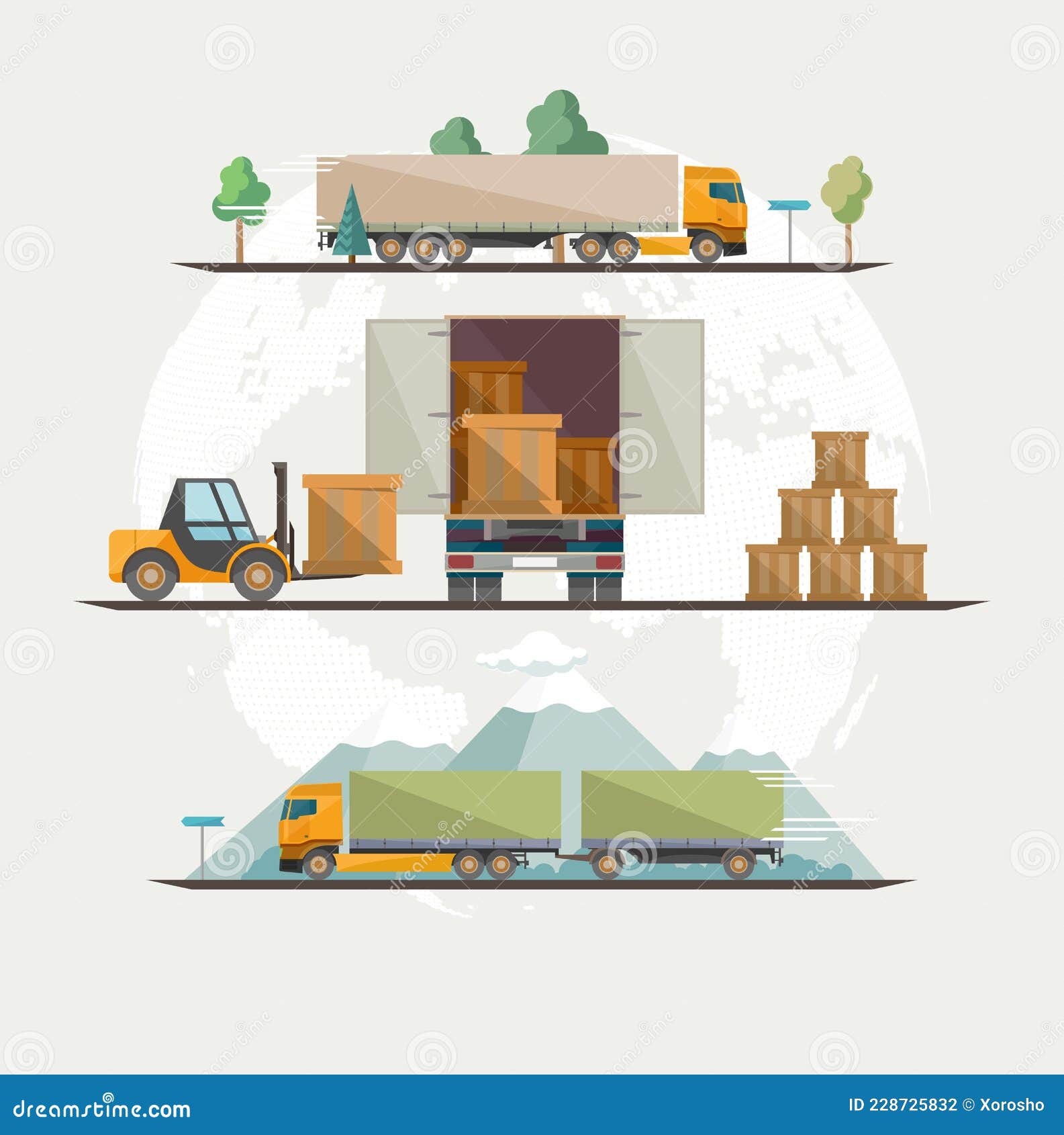 Road Transport. Flat Design Stock Vector - Illustration of truck, cargo ...