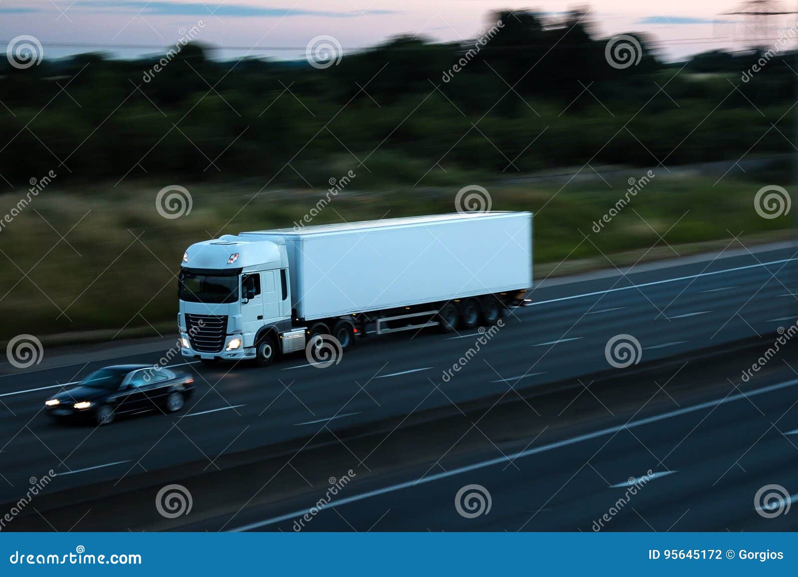 Road Transport - White Lorry at Dusk Stock Photo - Image of logistics ...