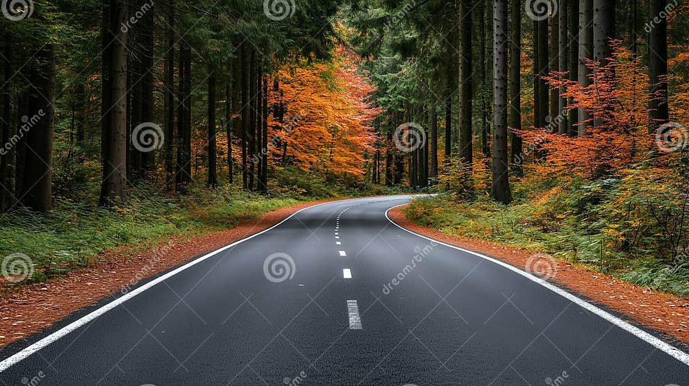 A Road with a Tree Line on Both Sides. Generative AI Stock Illustration ...