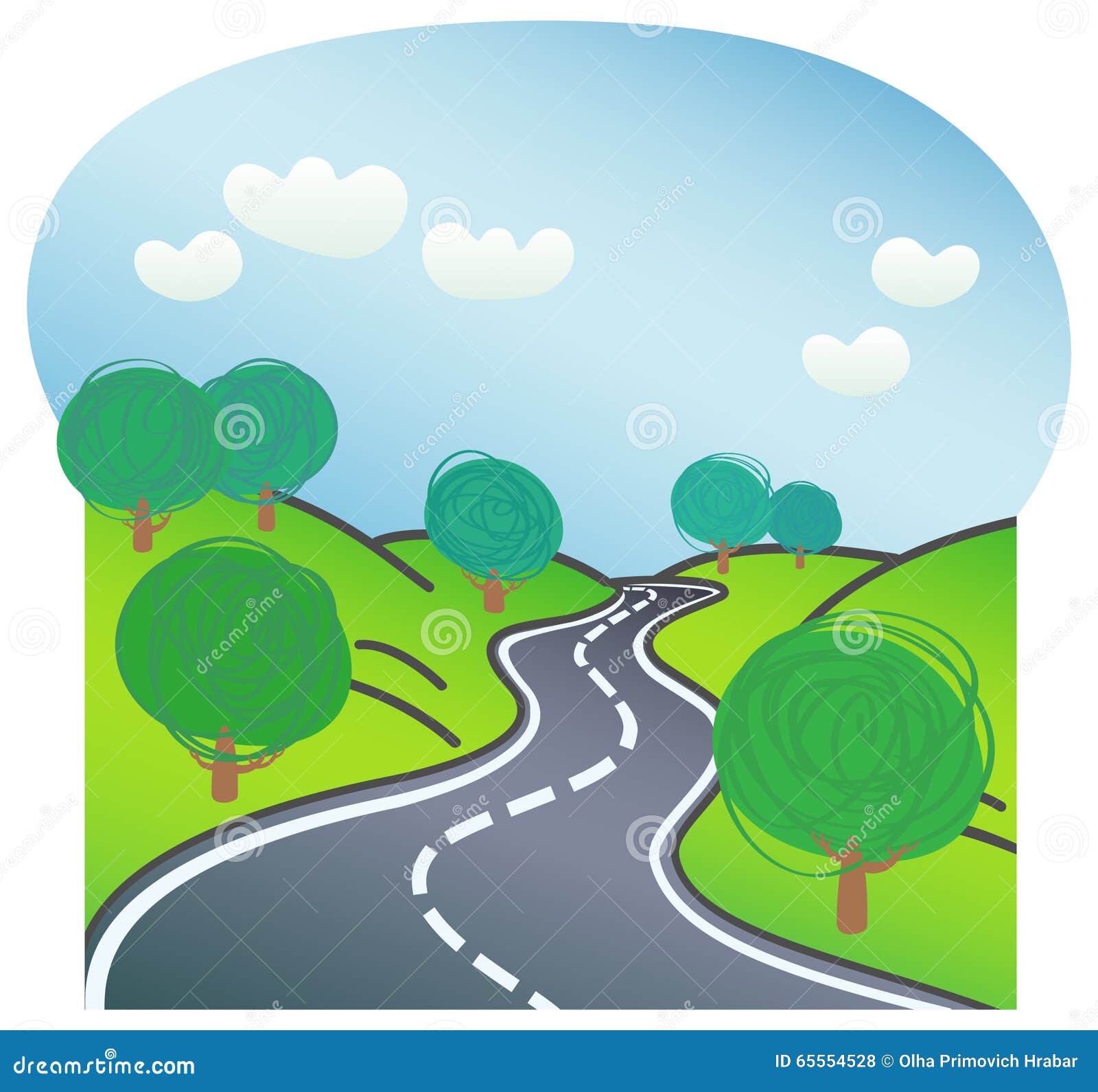 Road with Trees on Both Sides Stock Vector - Illustration of roadside ...
