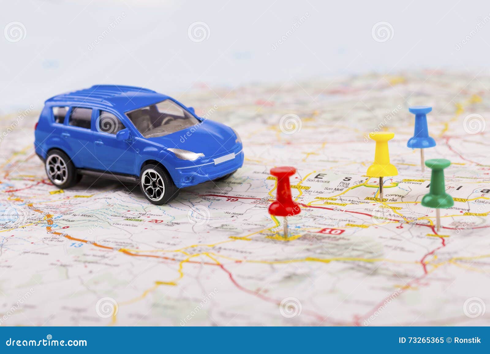 Road Trip Concept, Car with Destination Points on Map Stock Image ...