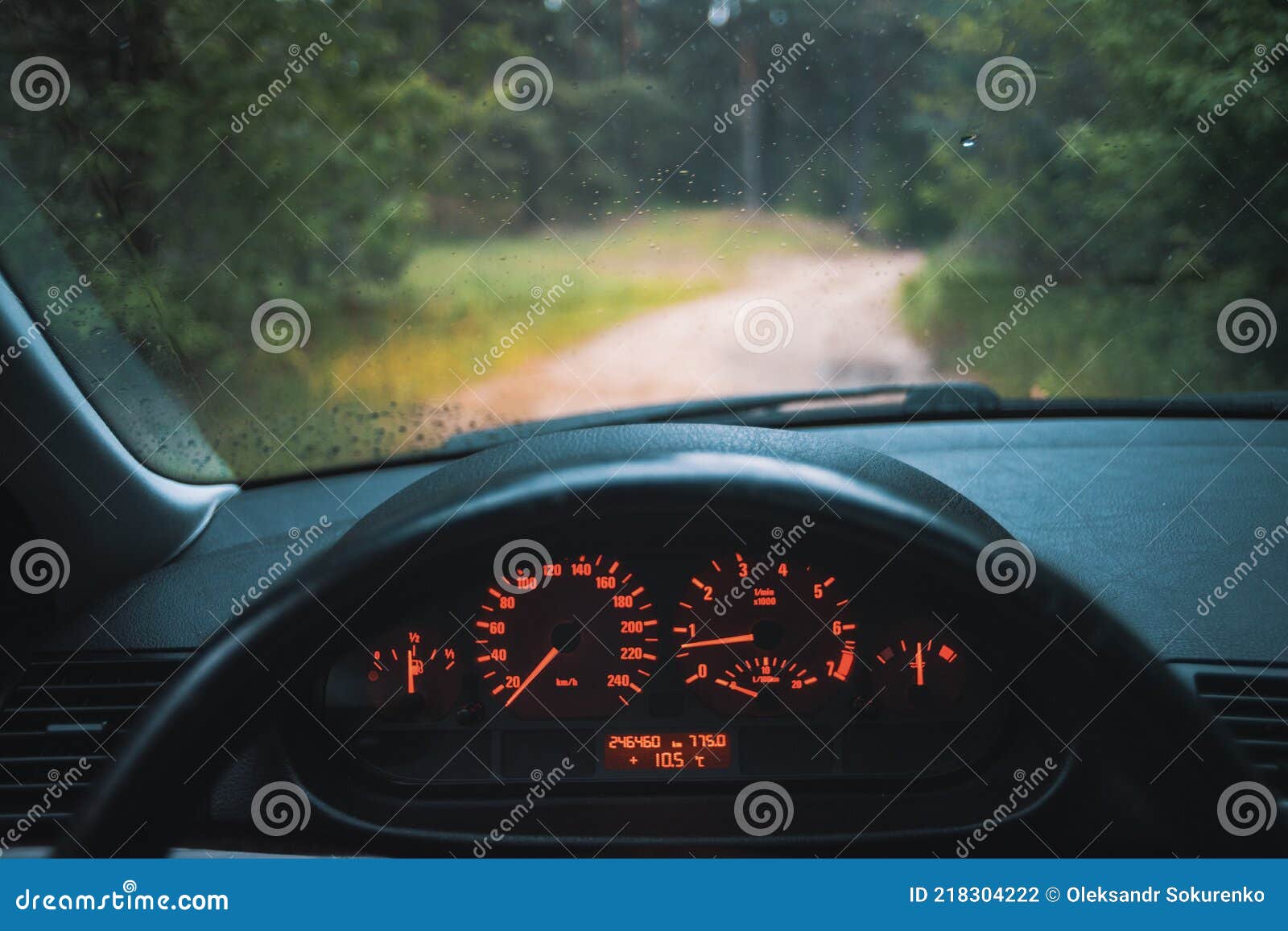 Drivers Point Of View Of The Road. Driver Holding Hands On Steering ...