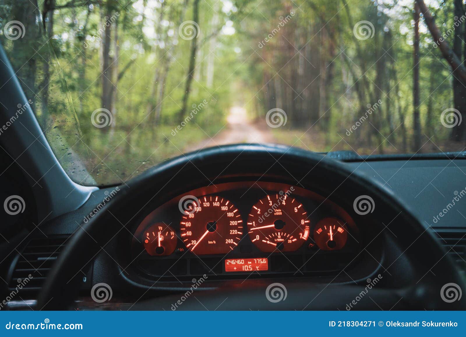 Drivers Point Of View Of The Road. Driver Holding Hands On Steering ...