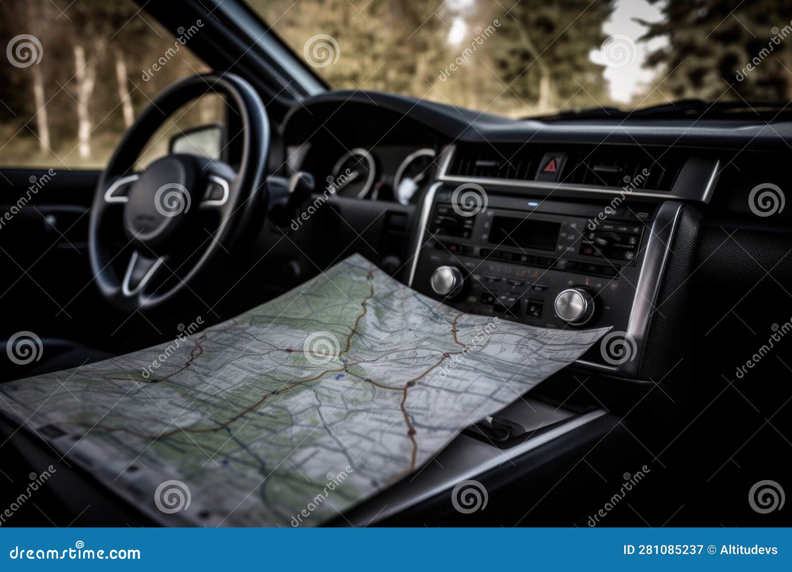 Road Trip with a Map and Compass, Ready for Adventure Stock ...