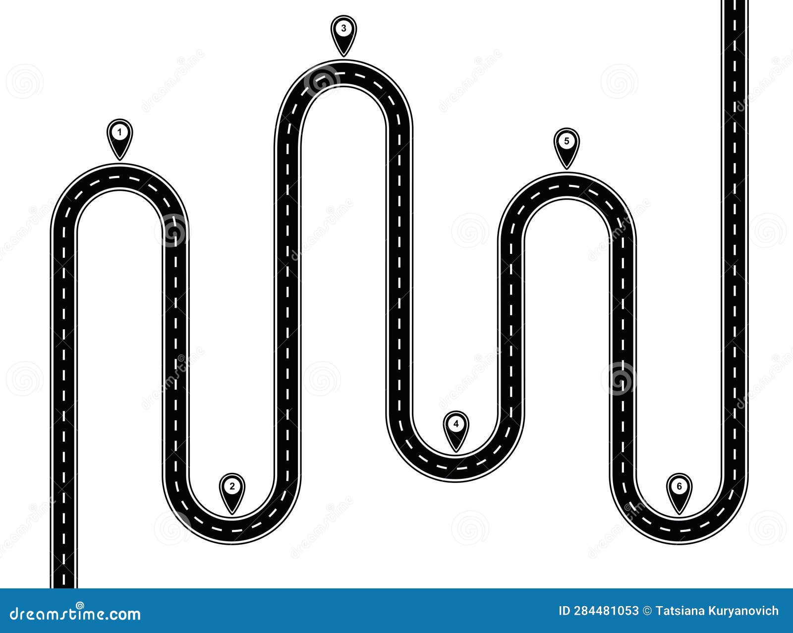 Road Trip Route. Winding Road with Pointers, Vector Illustration Stock ...