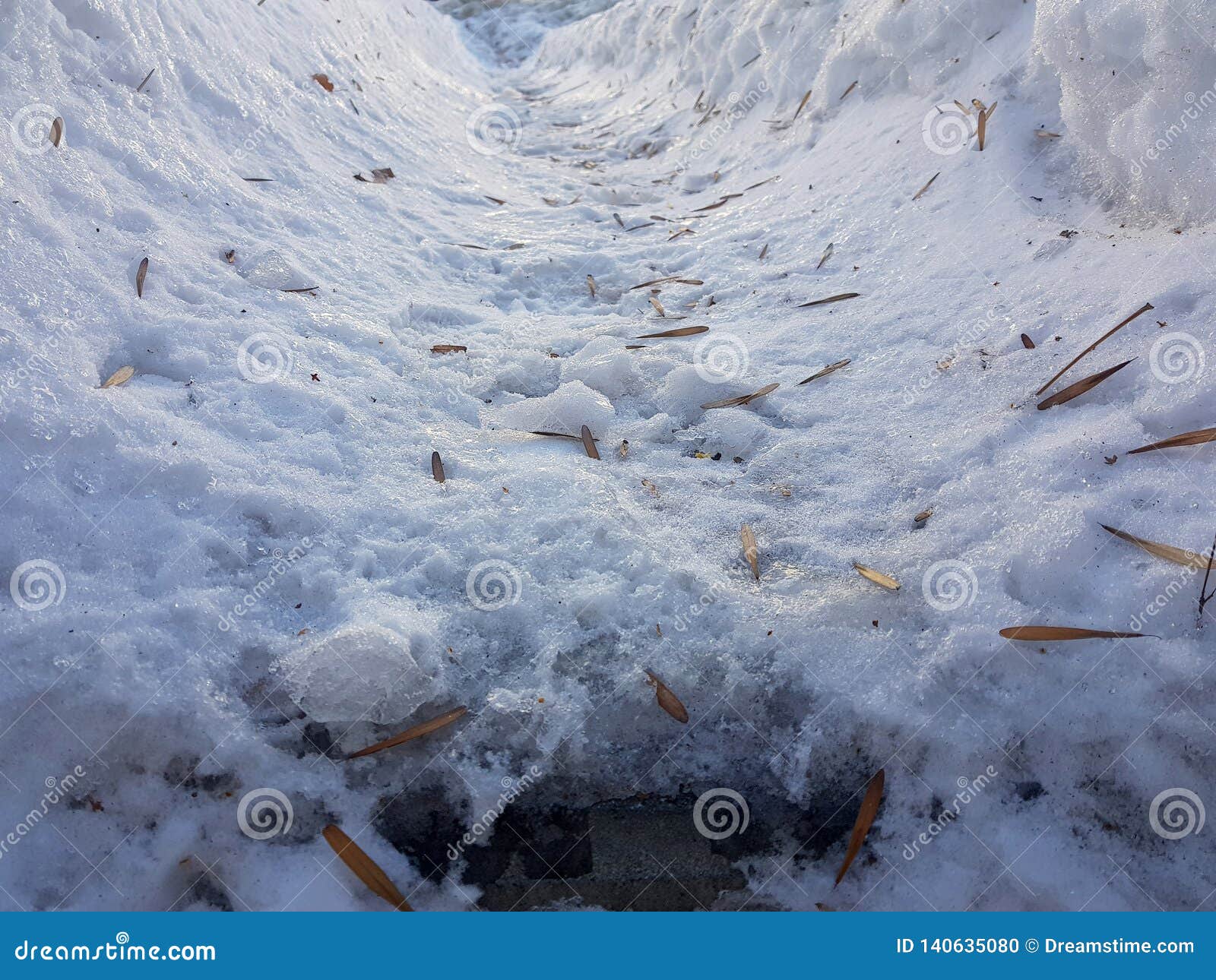 Road and Trodden Path in the Snow Stock Photo - Image of footpath ...