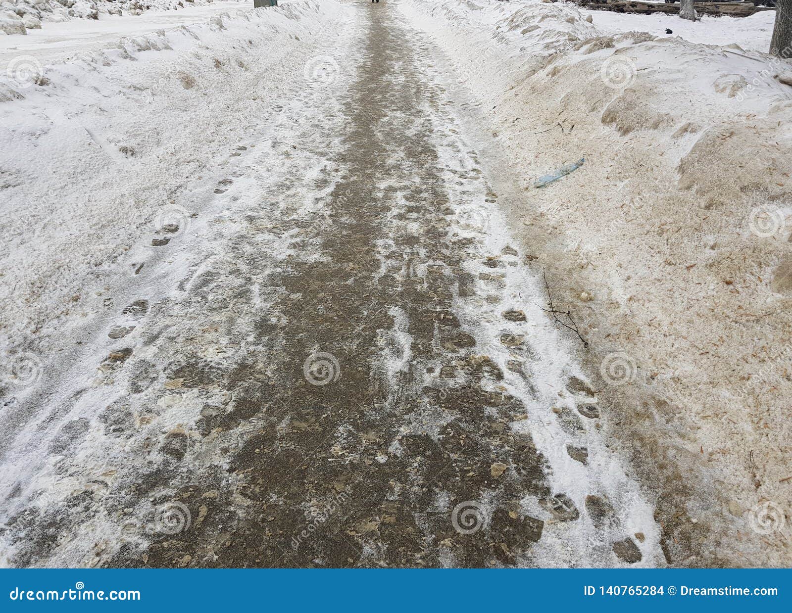 Road and Trodden Path in the Snow Stock Photo - Image of nature ...