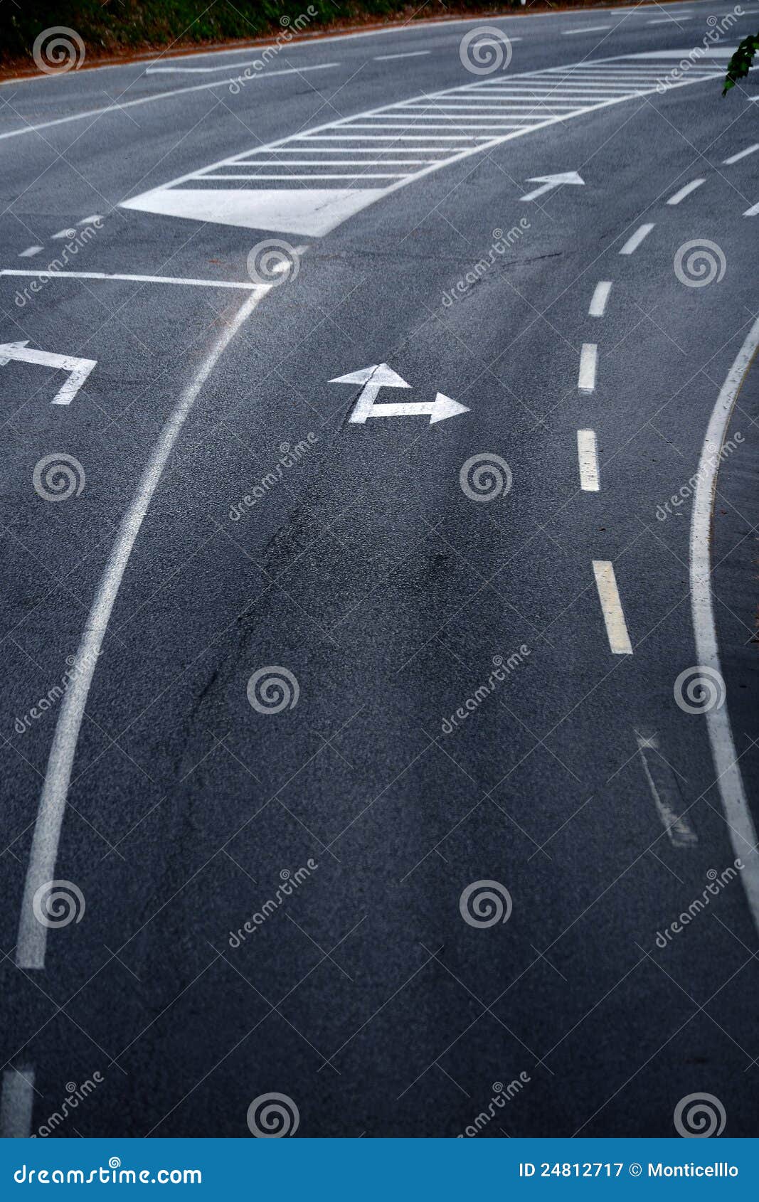 Road with Turn Direction Lane Marks Stock Image - Image of white, right ...