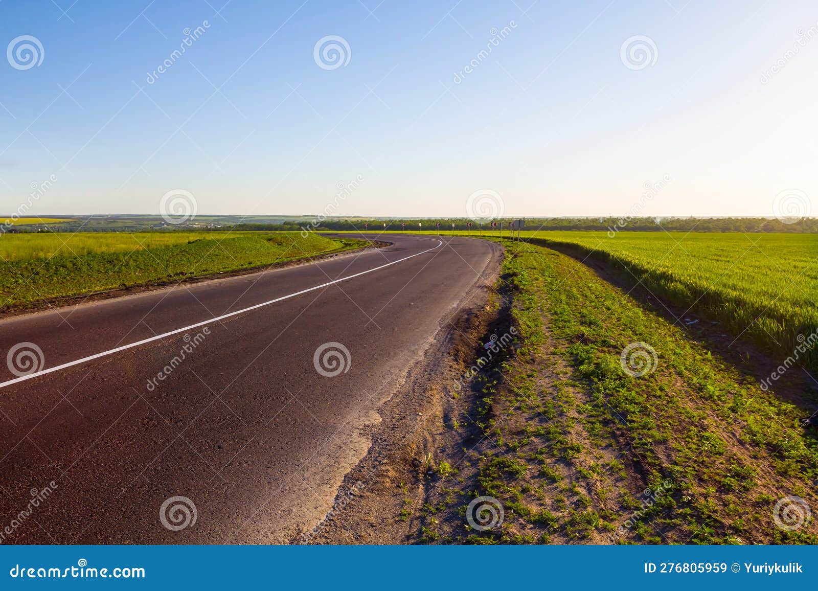 Road Turn among Green Rural Fields Stock Image - Image of plain ...