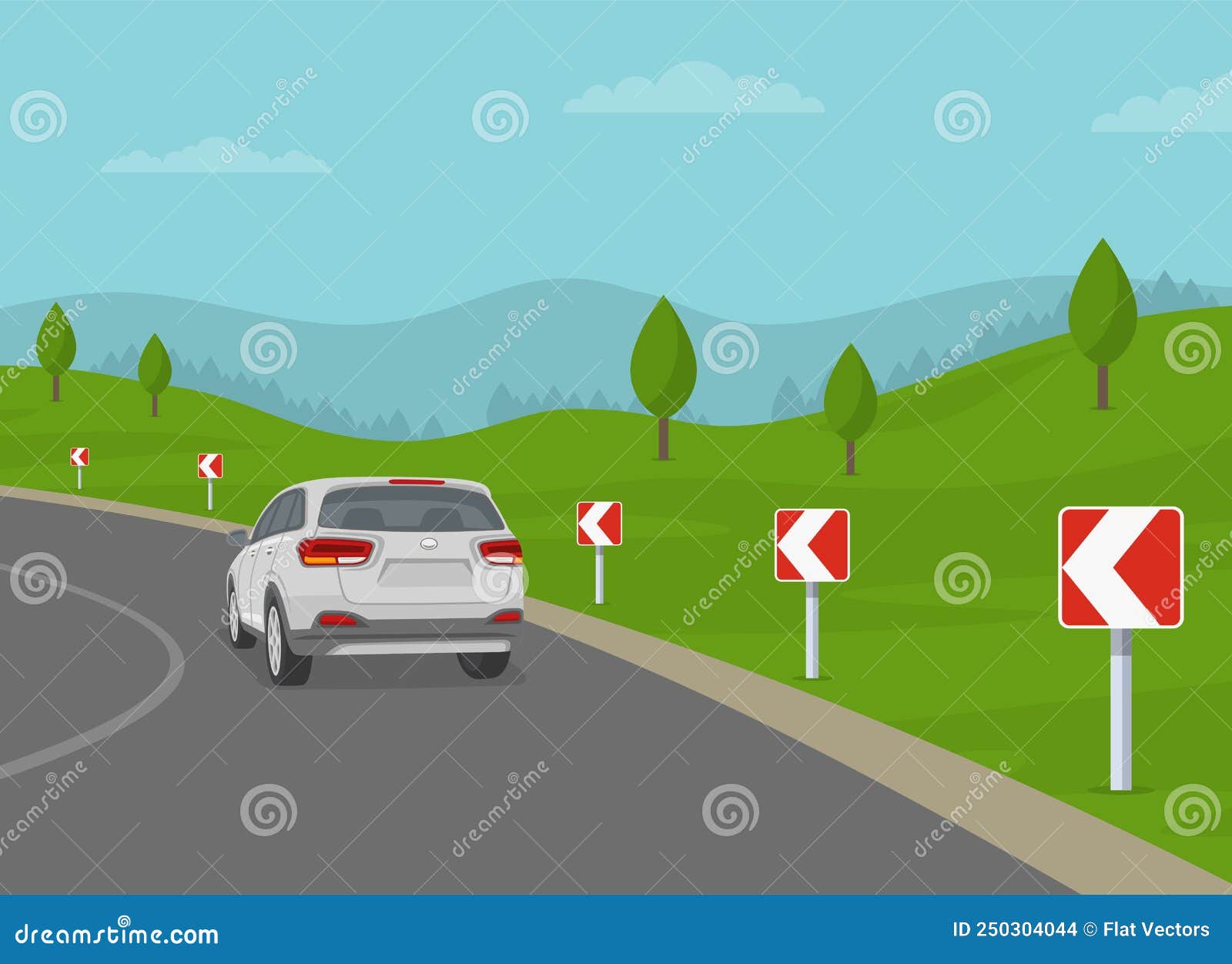 The Road is Turning in the Direction of the Arrow. Sharp Curve or Turn ...