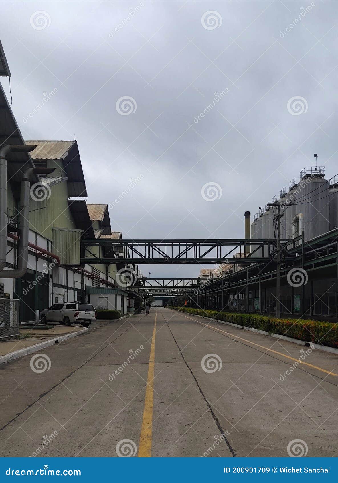 The Road with Two Factories Connecting it Looks Clean and Safe on a ...