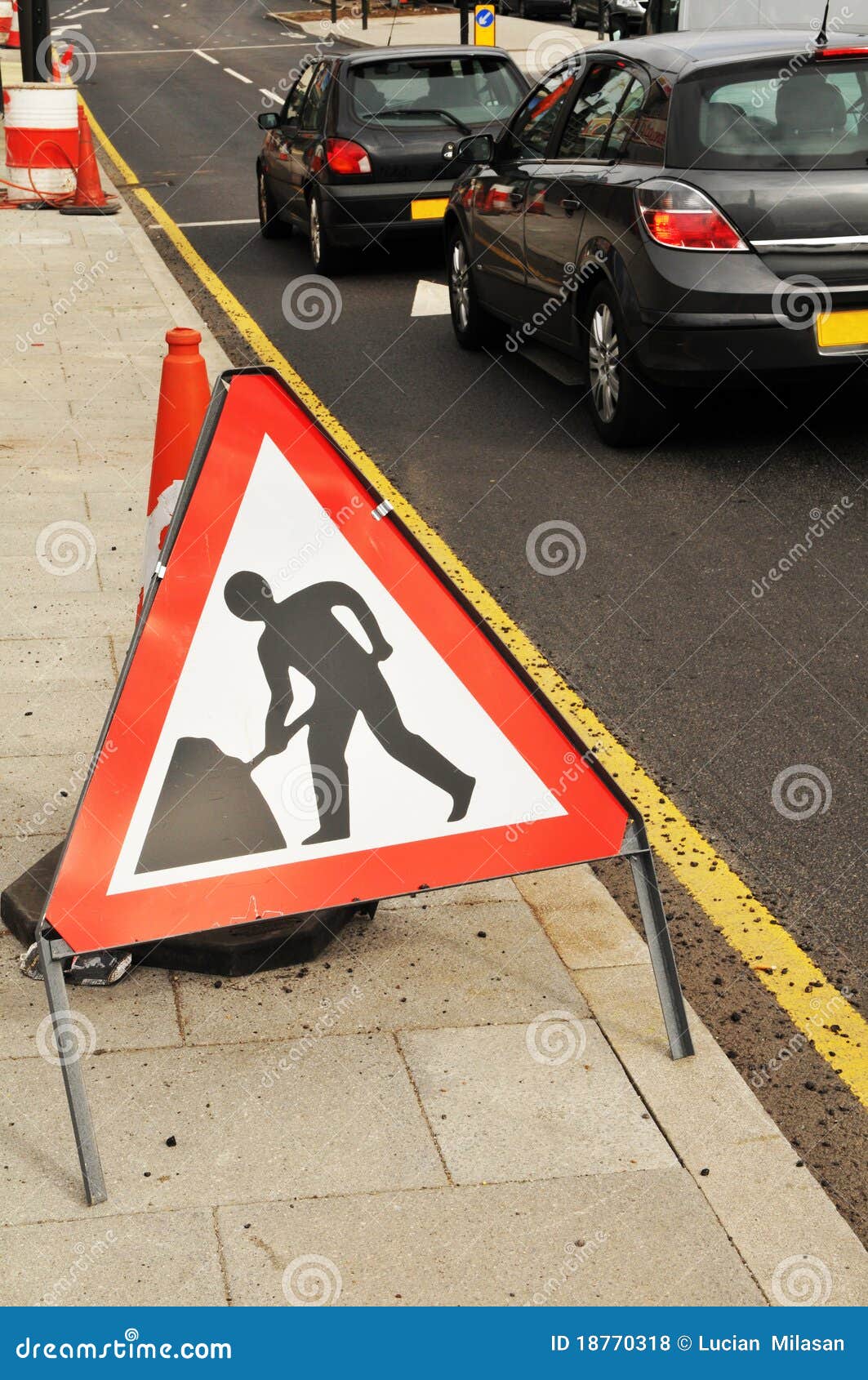 Road Under Construction With Speed Limit And Warning Road Signs At ...