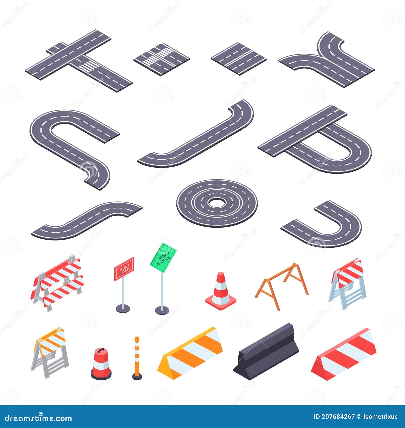 Road Under Construction Isometric Ket. Elements of Street Asphalt and ...