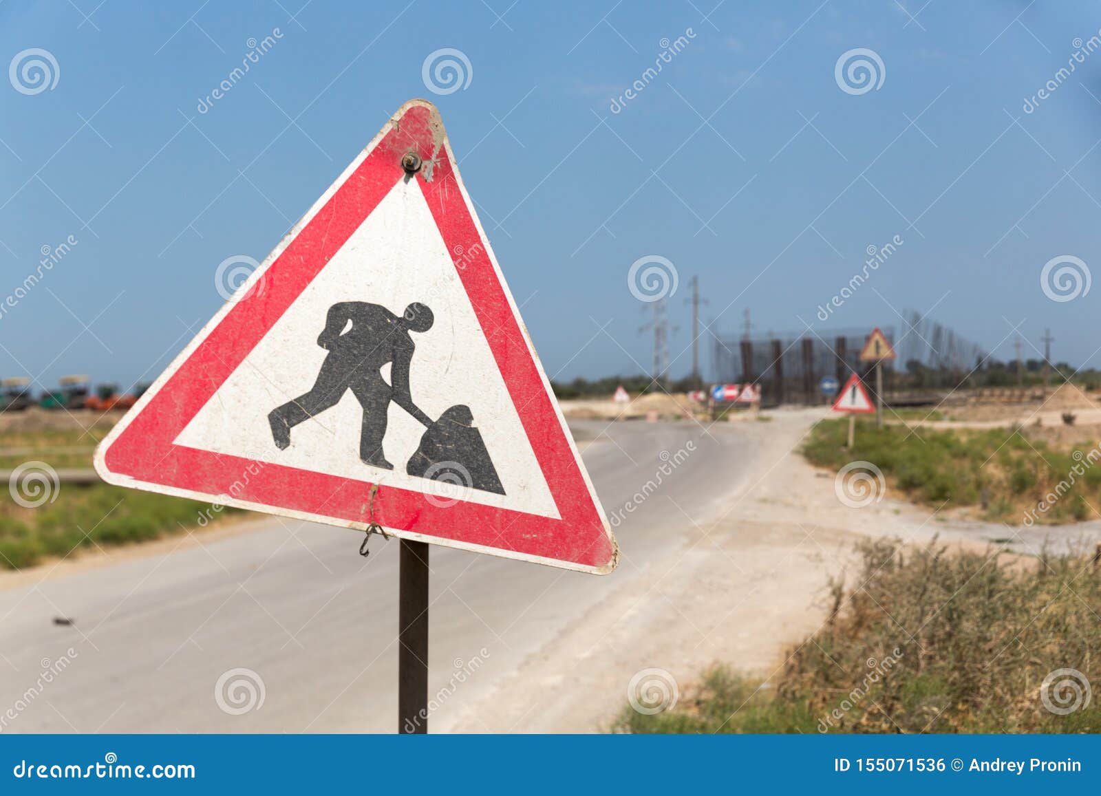 Road Under Construction. Road Sign Stock Photo - Image of orange ...