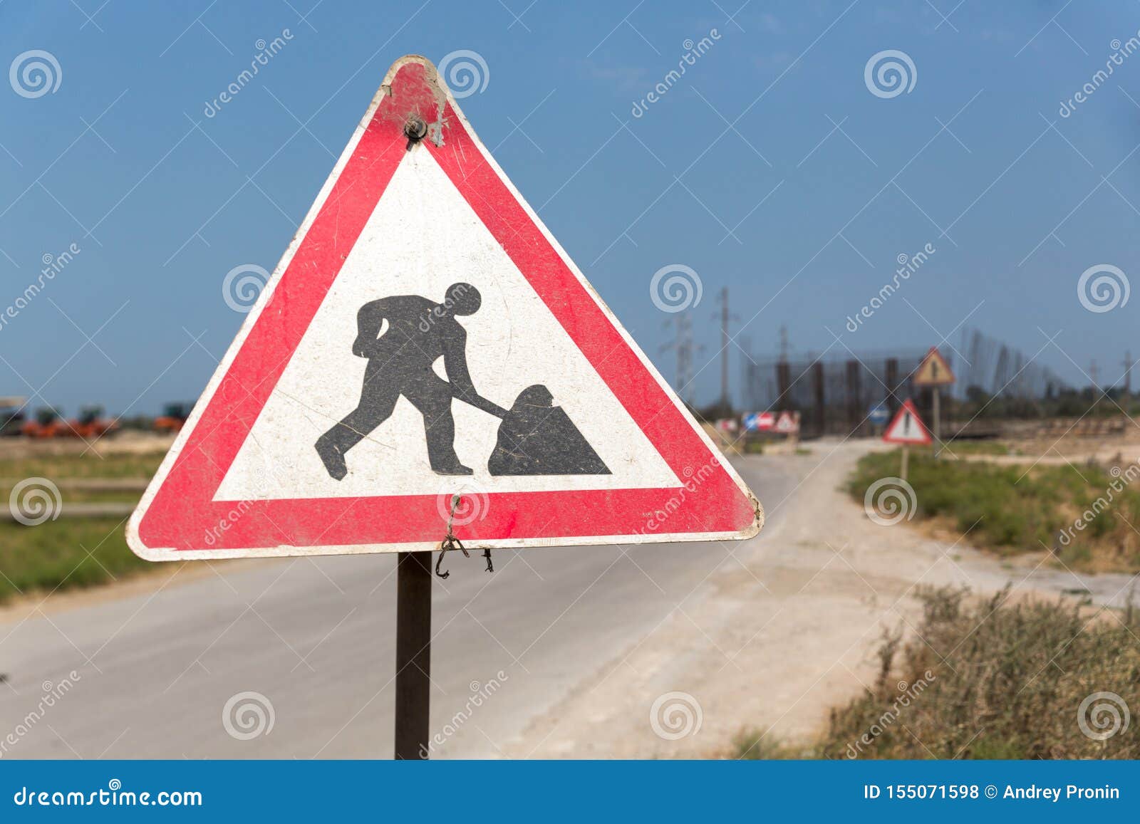 Road Under Construction. Road Sign Stock Photo - Image of orange, light ...
